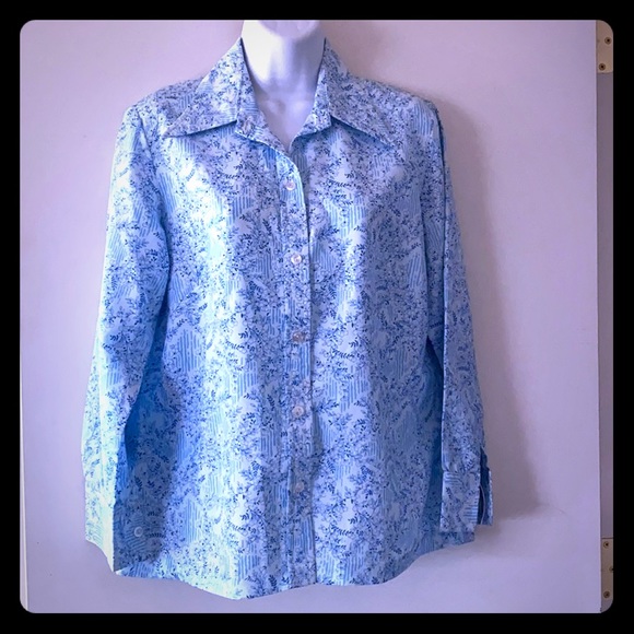 Nine Lives Vintage Wears | Tops | M48 Vintage 60s70s Blouse Blue Floral ...